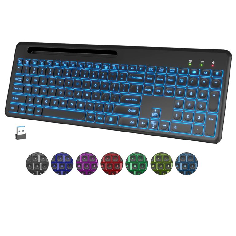 Super Slim Wireless Keyboard with Backlit 7 Colors,Phone Holder and ...