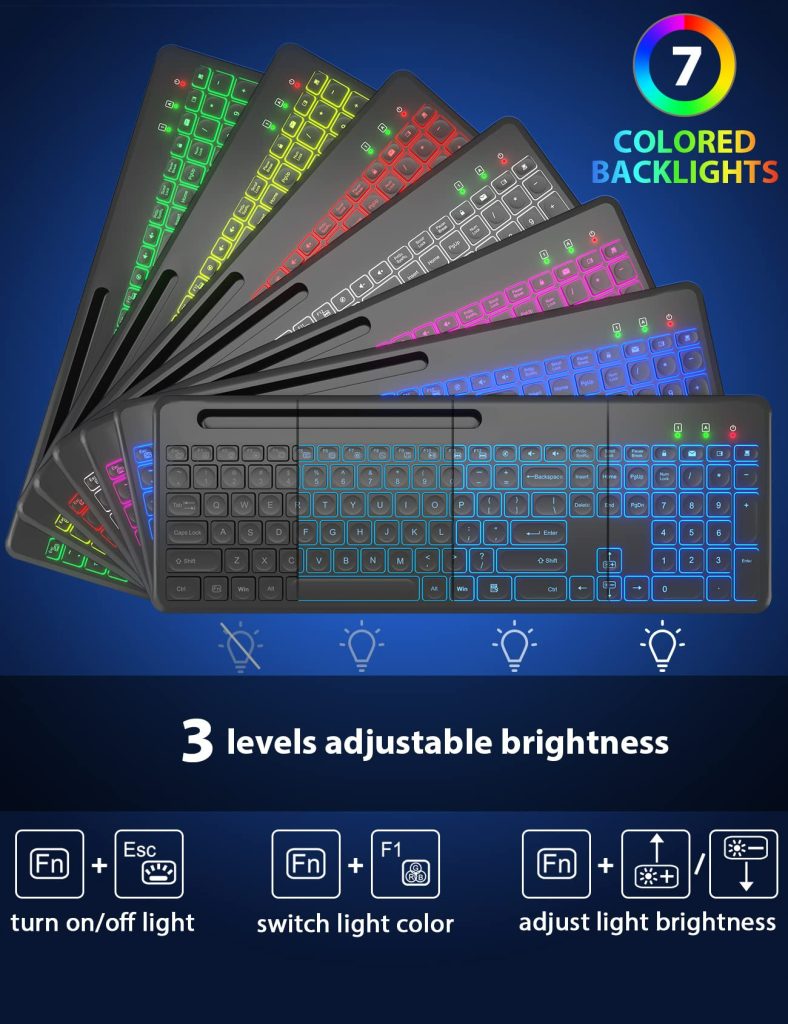 Super Slim Wireless Keyboard with Backlit 7 Colors,Phone Holder and ...
