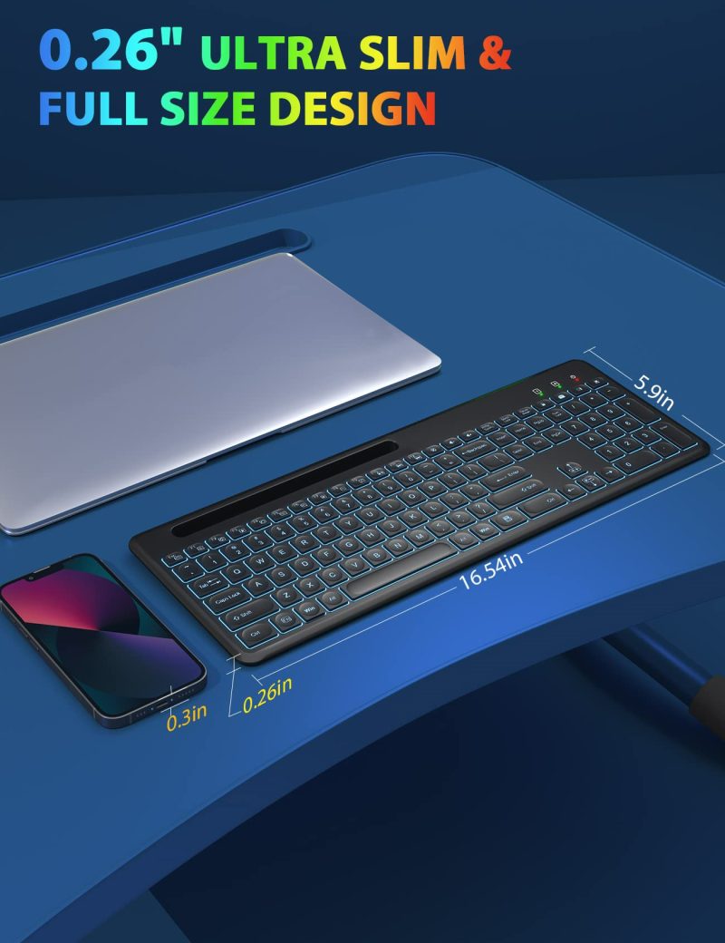 Super Slim Wireless Keyboard with Backlit 7 Colors,Phone Holder and ...